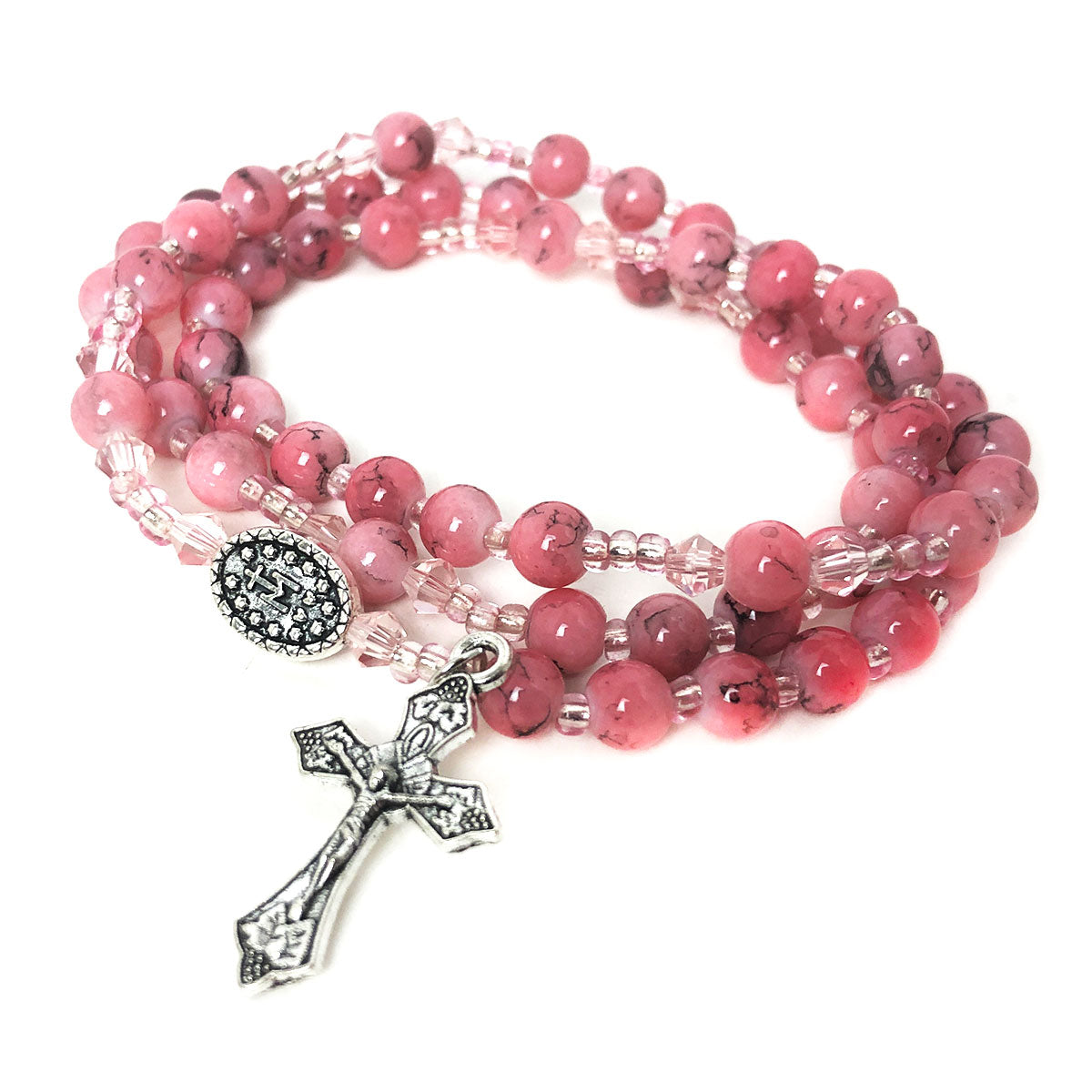 Assumption of the Virgin Mary Pink Crystal and White Howlite Stone Ros ...